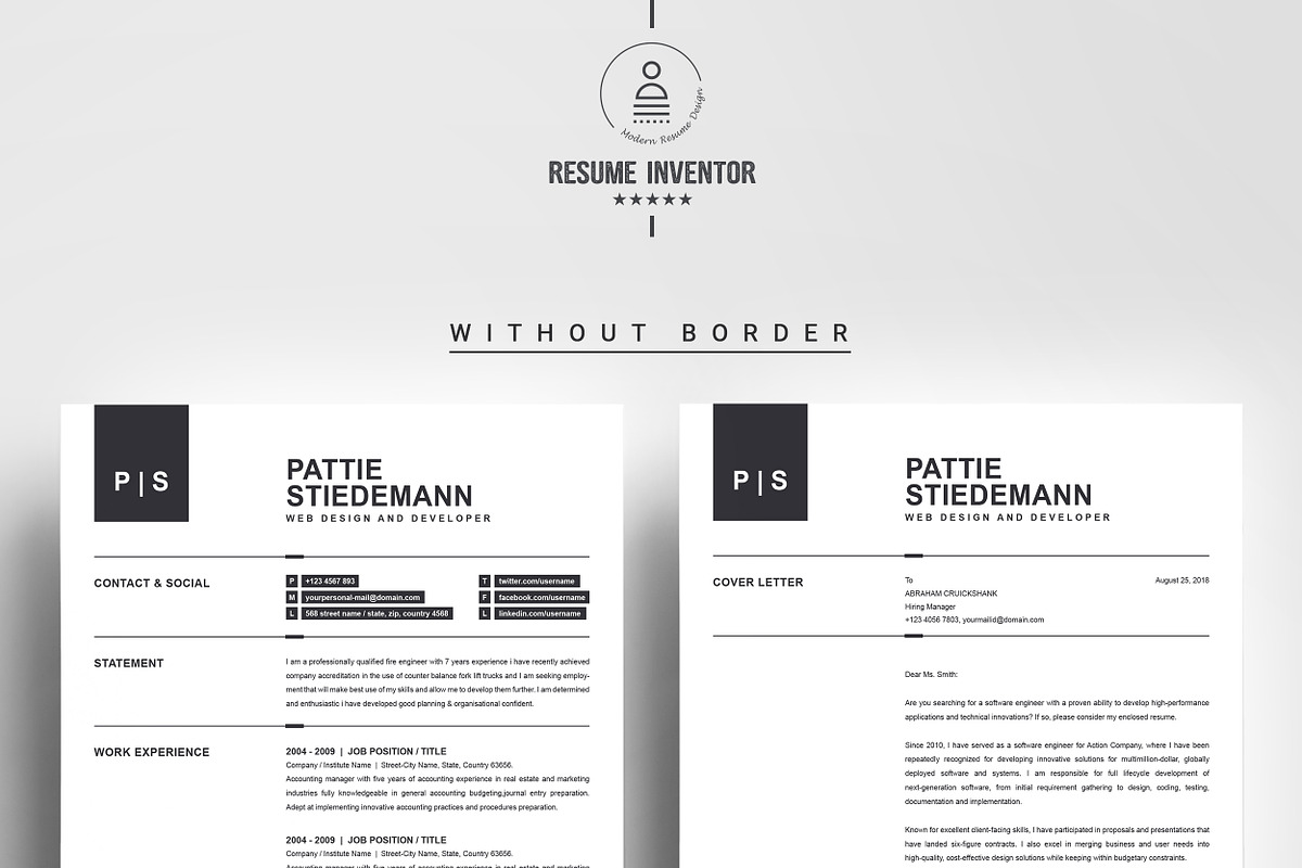 2 Pages Clean Resume Template, a Resume Template by ResumeInventor