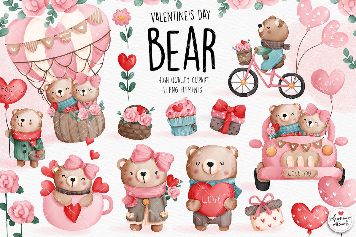Valentine's day clipart bundle, an Animal Illustration by Chonnieartwork
