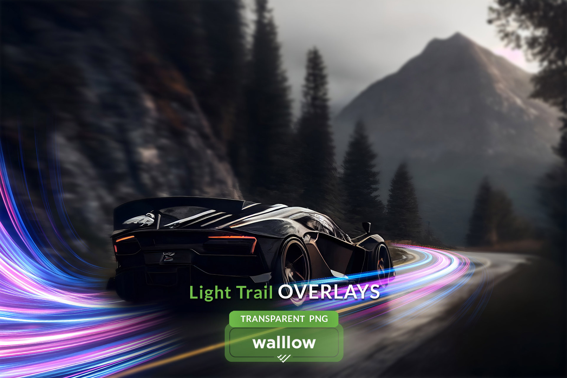 Light trails png photo overlays, a Layer Style Add-On by Walllow Creatives
