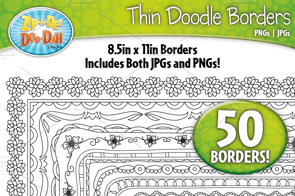 Thin Doodle Frame Borders Set 6, a Graphic by Zip-A-Dee-Doo-Dah Designs