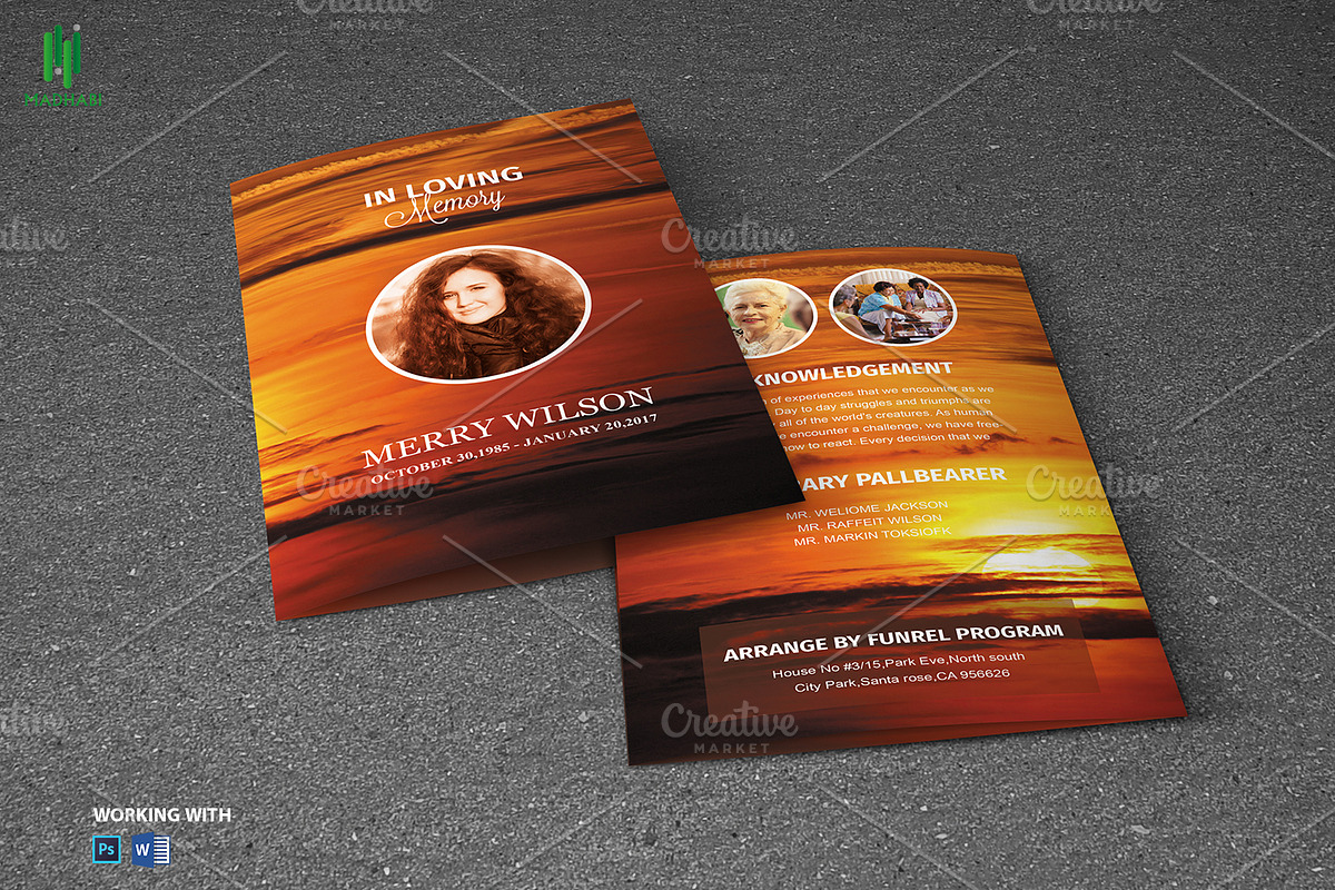 Funeral Program Template Sunset, a Brochure Template by Madhabi Studio