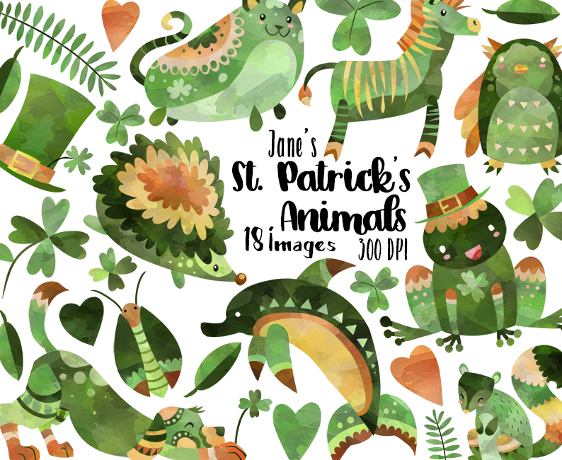 St. Patrick's Day Animals Clipart, an Animal Illustration by DigitalArtsi