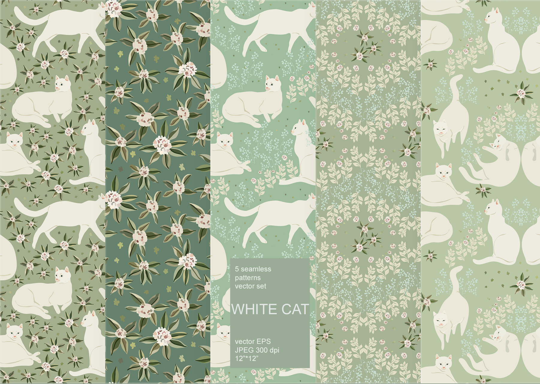 White cat seamless vector pack, a Pattern Graphic by PatternsBlooming