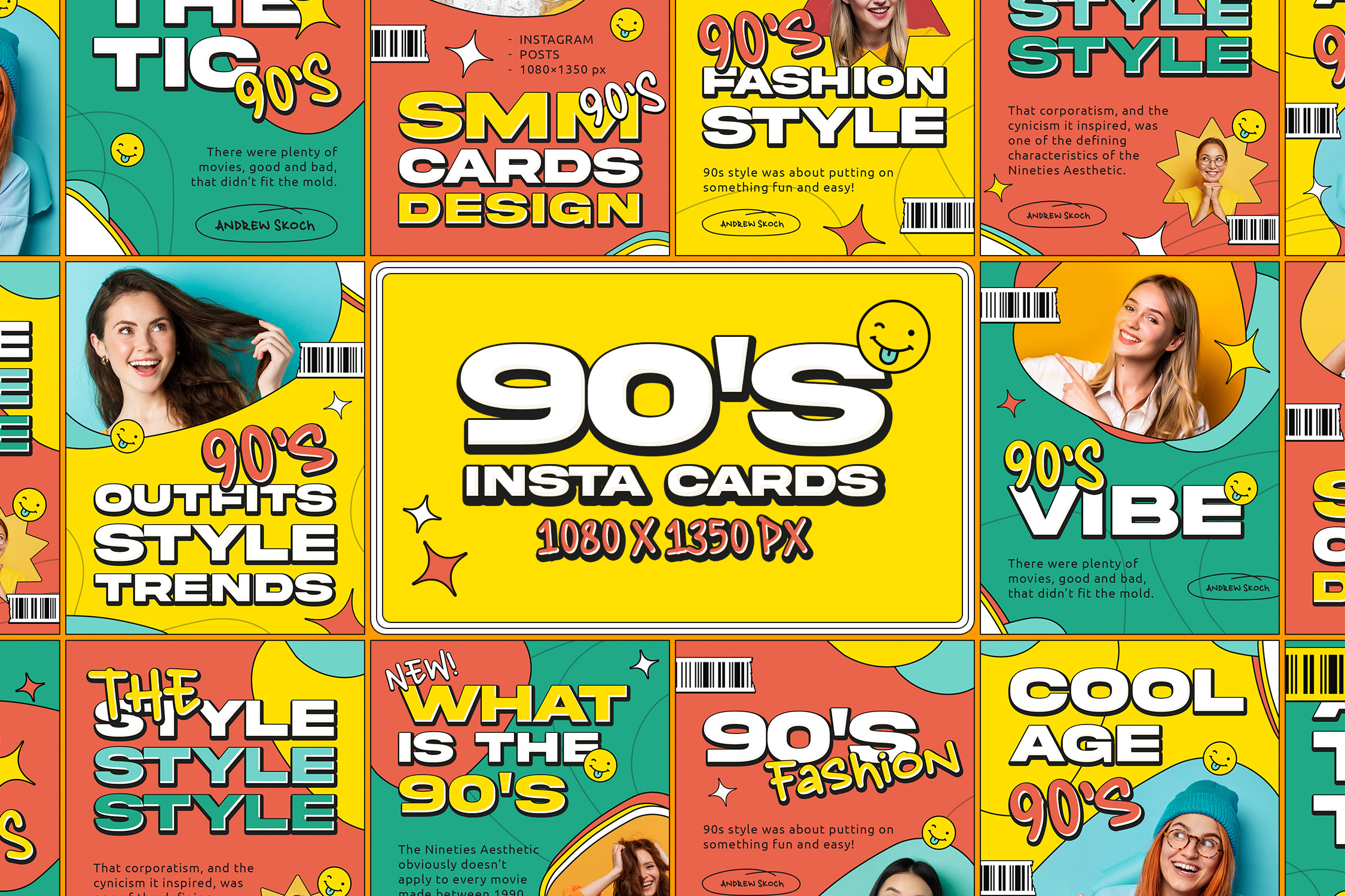 90’s Instagram Cards, a Social Media Template by Andrew Skoch Design
