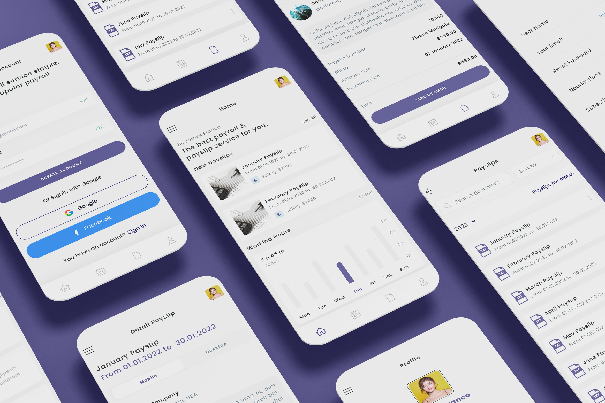 Payroll, Salary, paycheck App Ui kit, an App Template by nagaredesignstudio