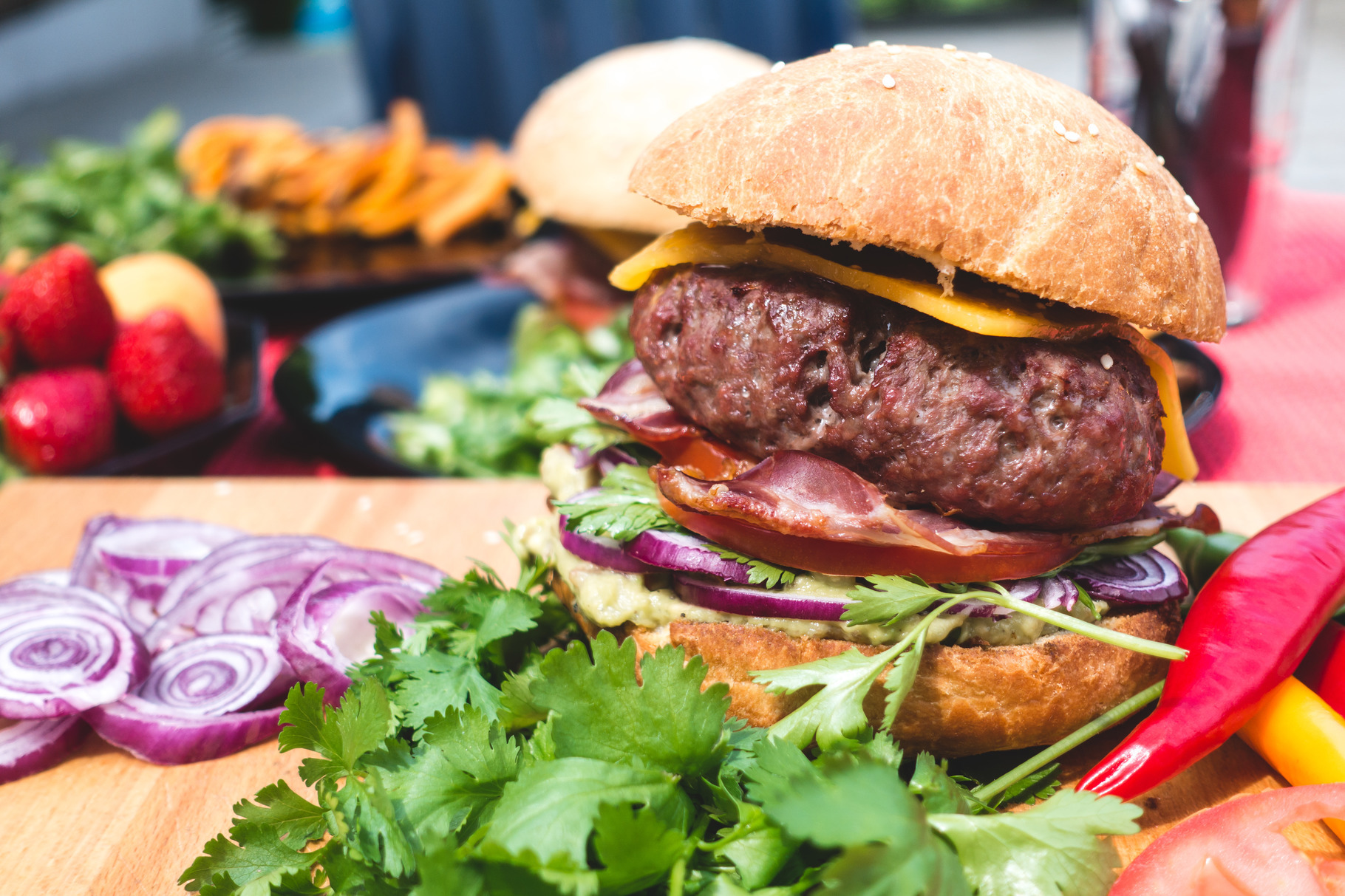 Colorful homemade burger stock photo containing food and food photos, a ...