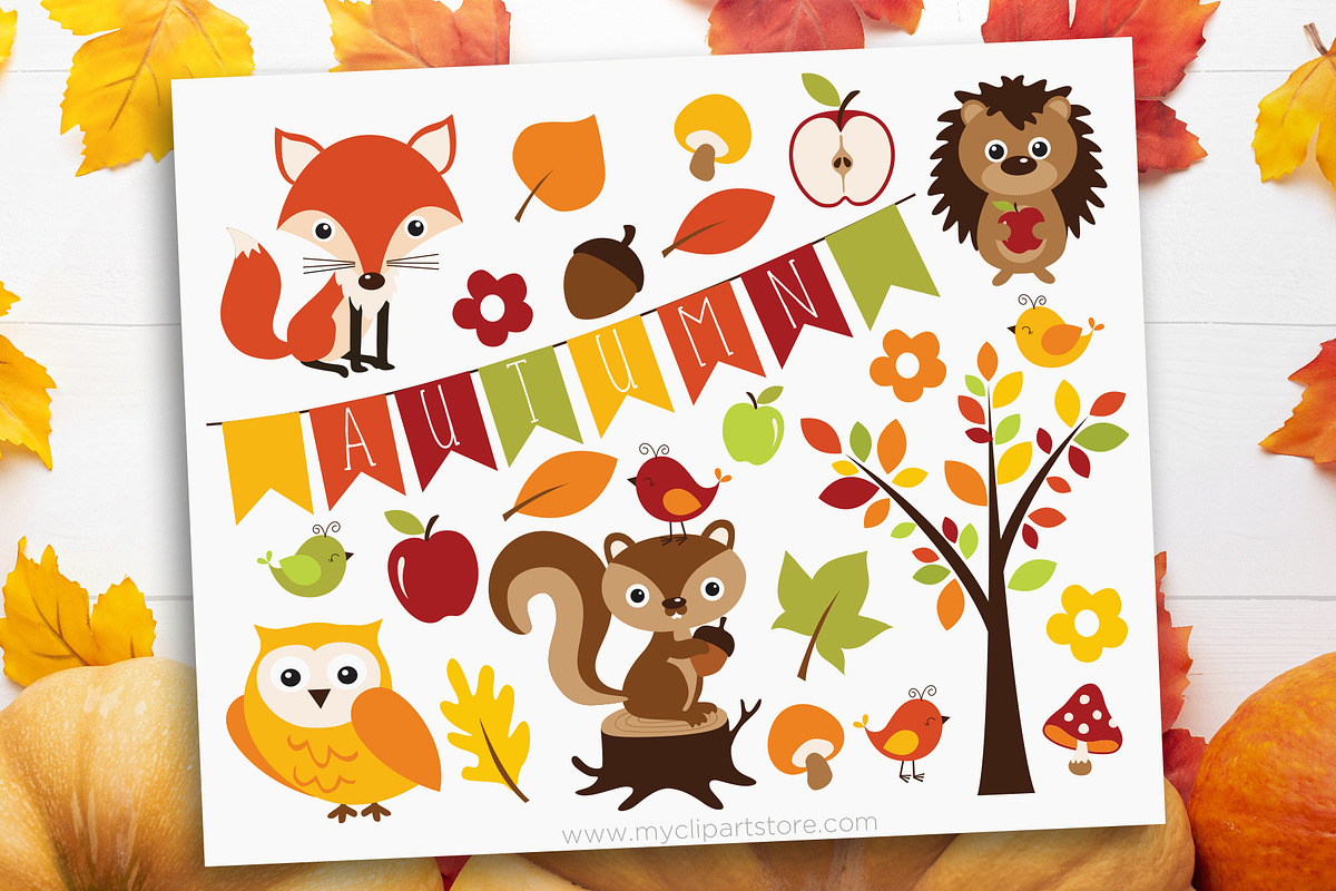 Fall Animals Autumn Clipart, an Illustration by MyClipArtStore