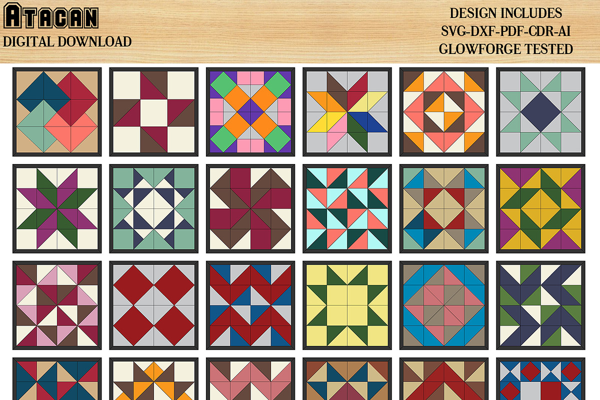 24 Barn Quilt Patterns, Quilt Blocks, a Pattern Graphic by AtacanDigital