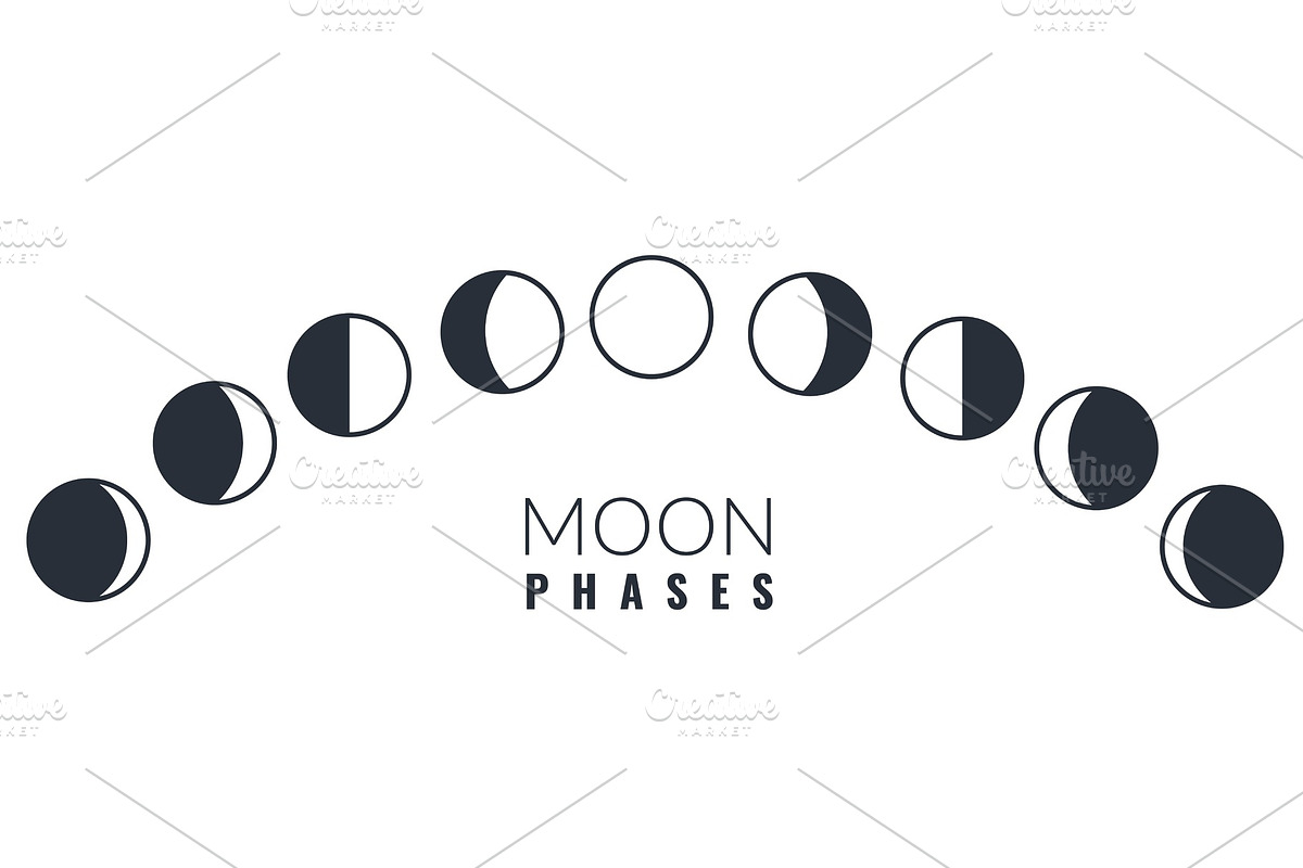 Moon phases. Different phases moon, an Illustration by YummyBuum