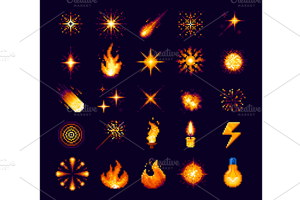 8 bit pixel art fire blast flame, a Decorative Illustration by Vector ...