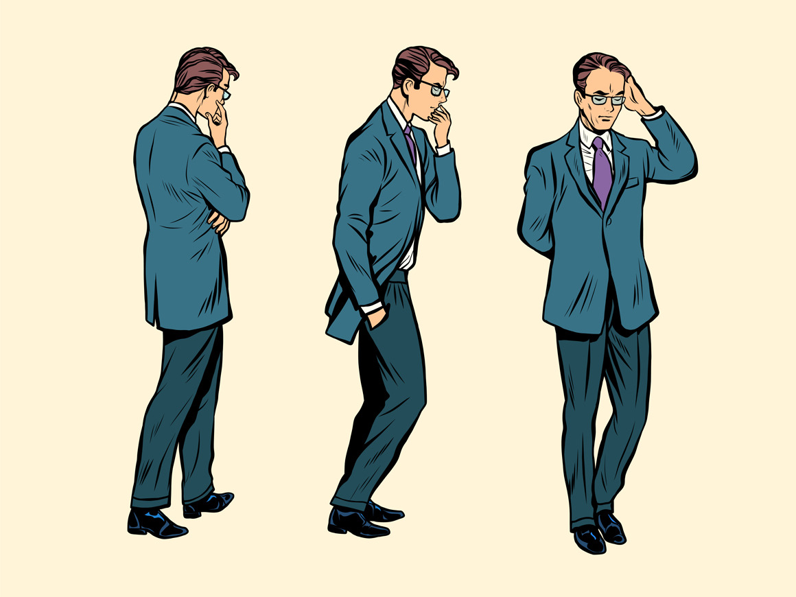 businessman thinks goes poses, a Finance Illustration by studiostoks