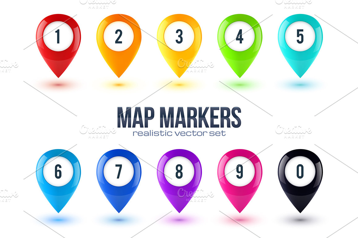 Set of 10 glossy map markers, an Object Graphic by Art of Sun