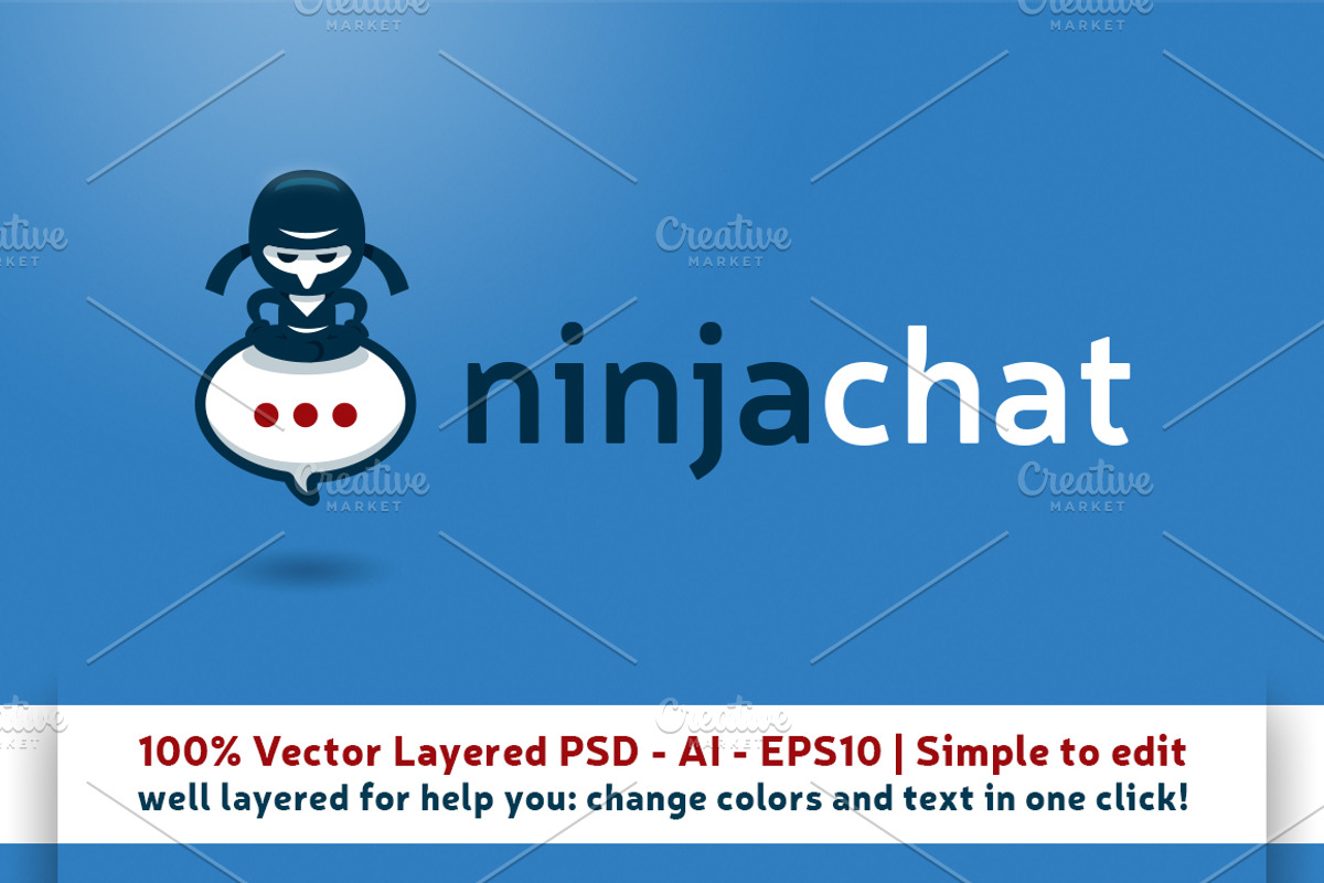 Ninja Chat Logo Mascot, a Branding & Logo Template by Manudesign