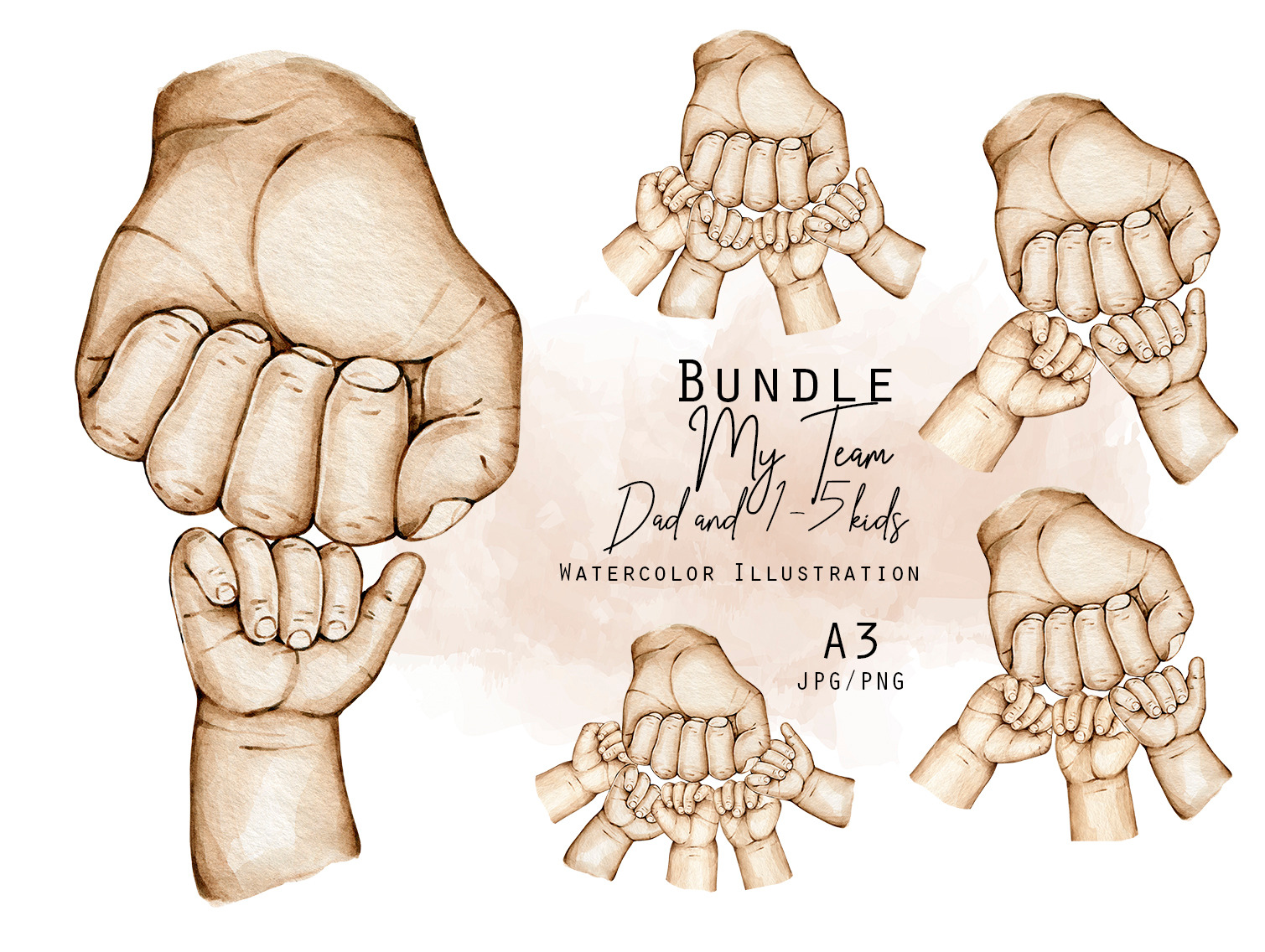 Father's Day My Team Dad and 1-5kids | Decorative Illustrations ...