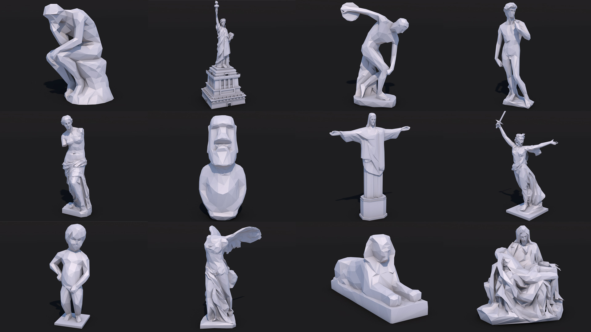 12 Famous Sculptures World Landmark, an Architecture 3D Model by ...