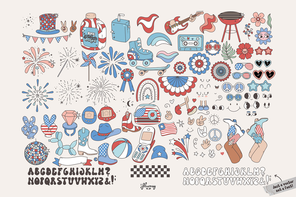Groovy Retro 4th of July bundle, an Object Graphic by Huxmay