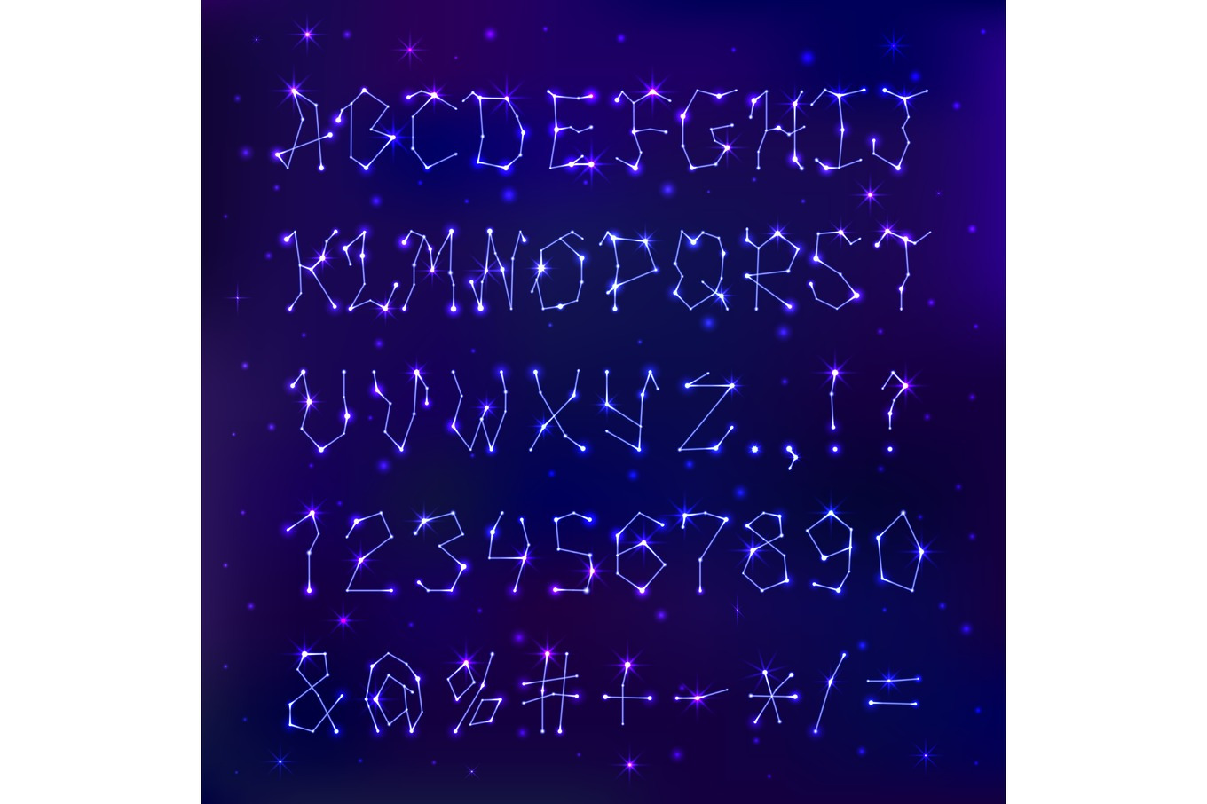 Font space constellation alphabet typeface script star geometry design ...