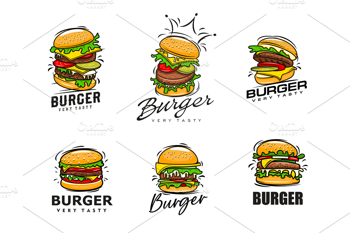 Fast food restaurant burger icons, a Food Illustration by Vector Tradition