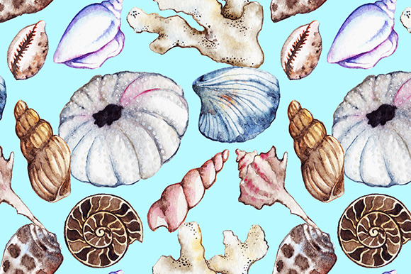 Sea shell marine seamless pattern, a Pattern Graphic by Art By Silmairel