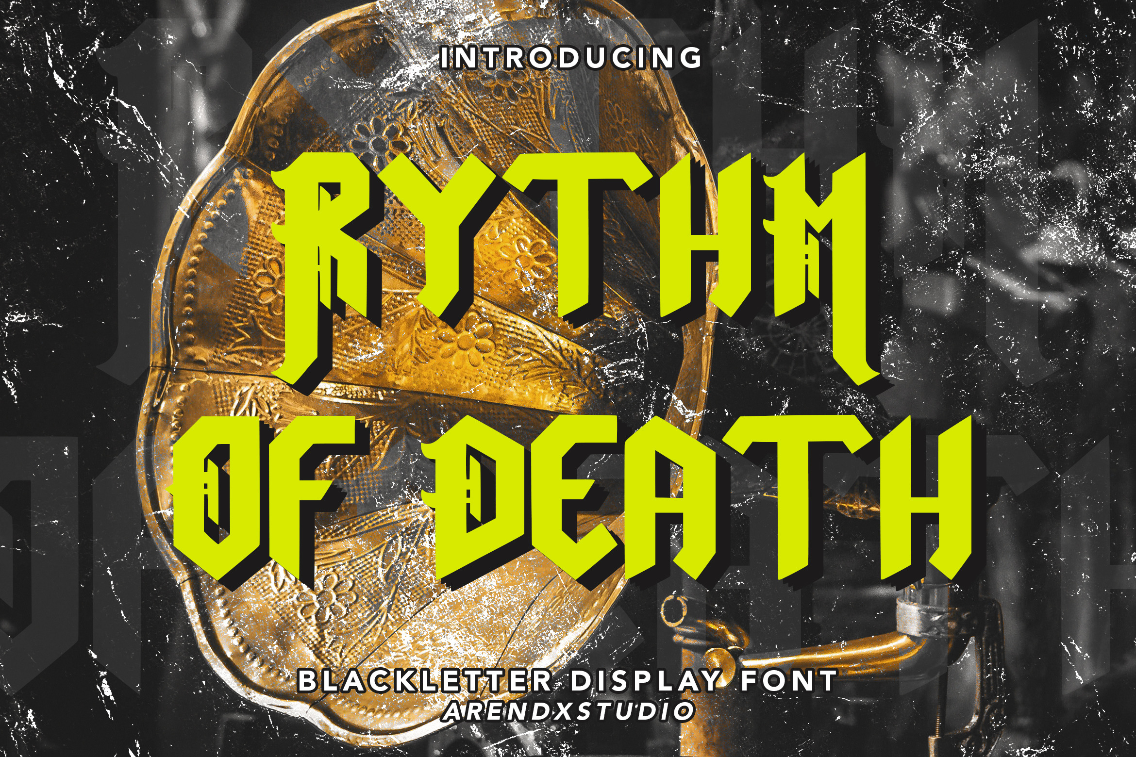 Rythm Of Death - Blackletter Font, a Blackletter Font by Arendxstudio