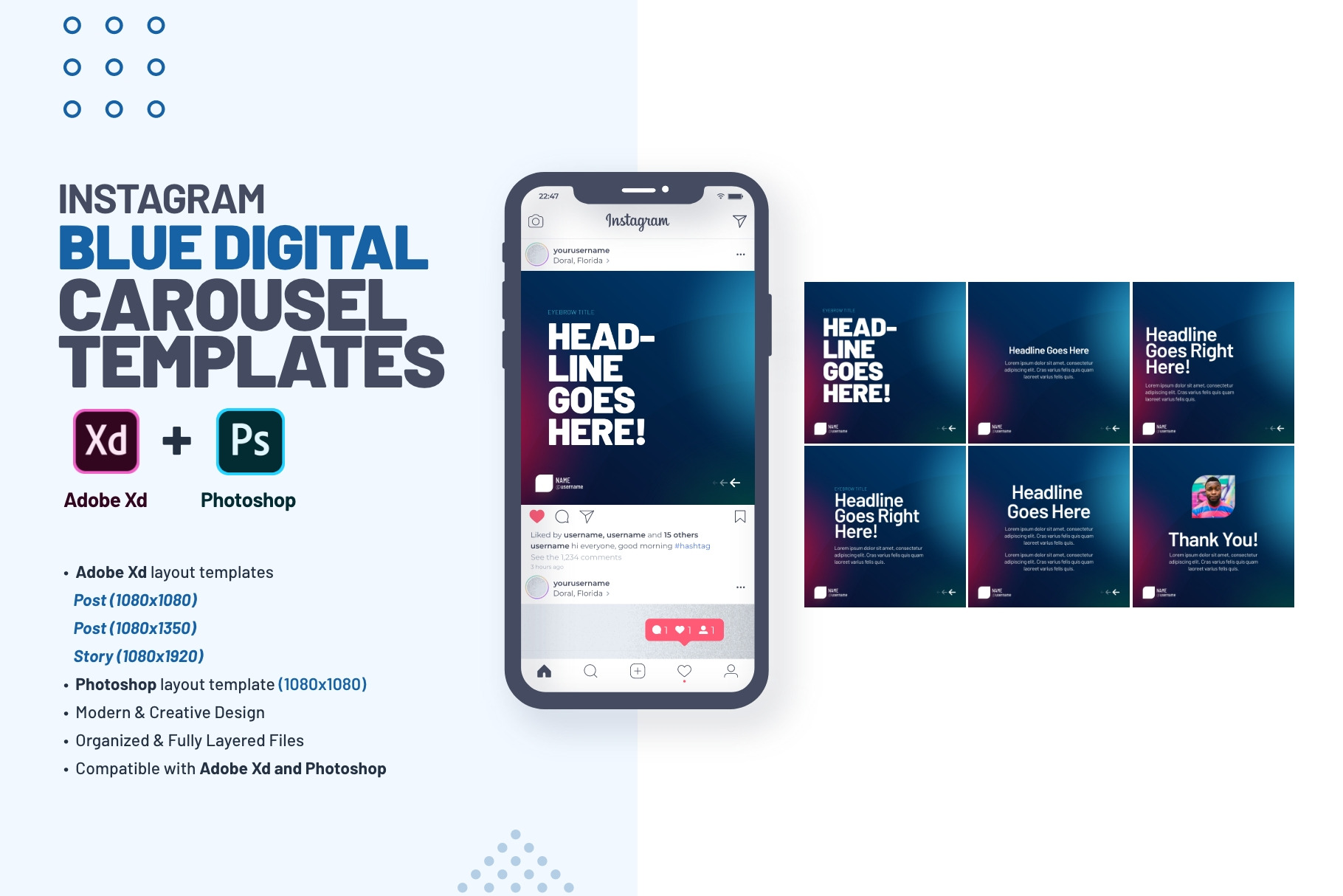 Blue Digital Instagram Templates, a Social Media Template by rubencespedes