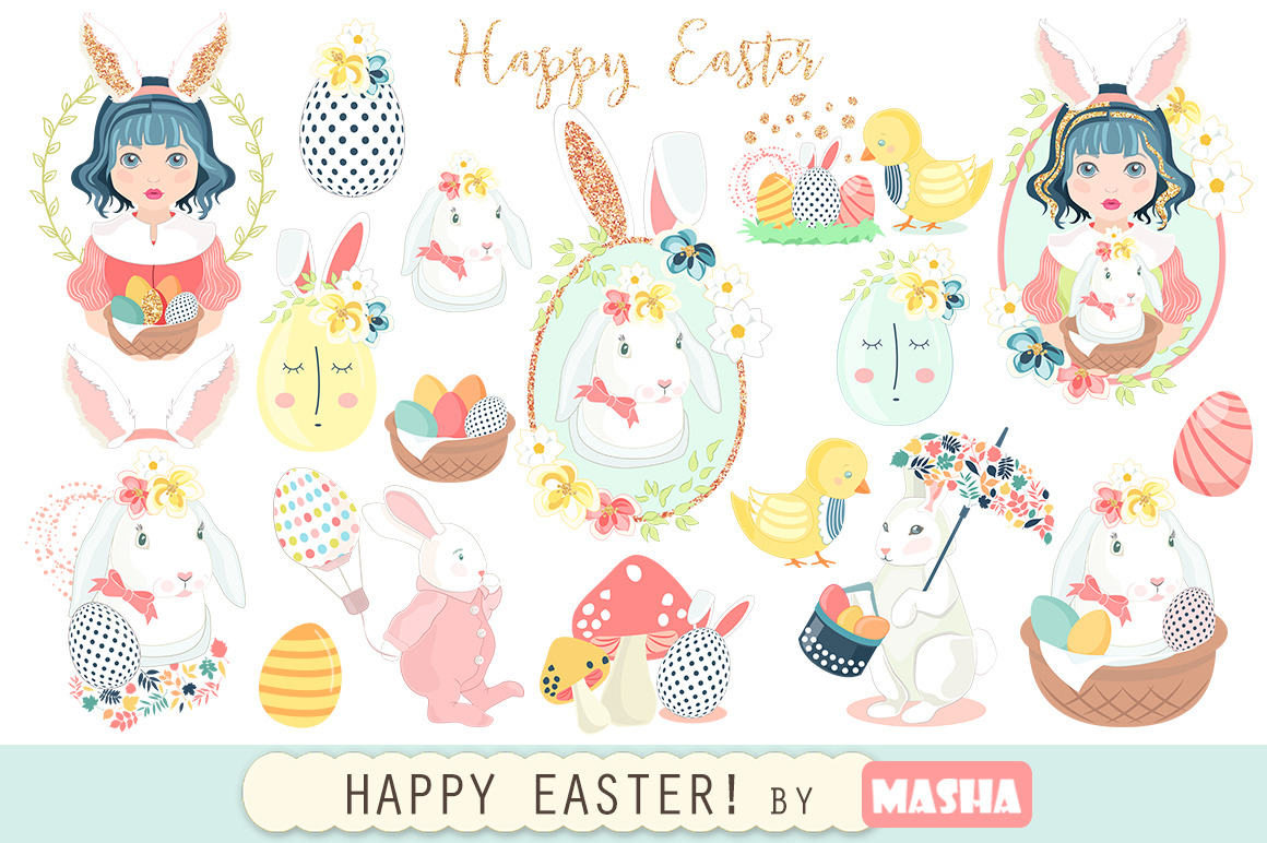 HAPPY EASTER clipart | Illustrations ~ Creative Market