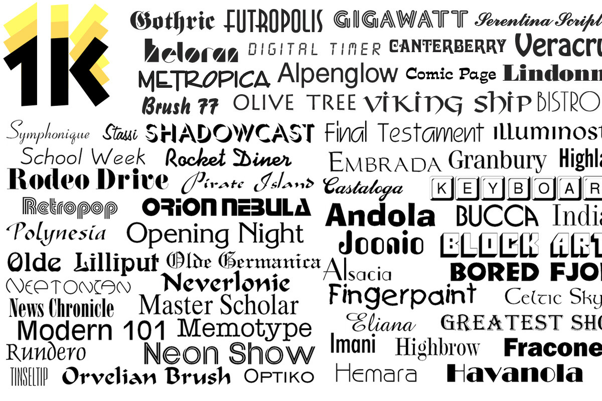 1000 OpenType Fonts, a Handwritten Font by 128bit Technologies