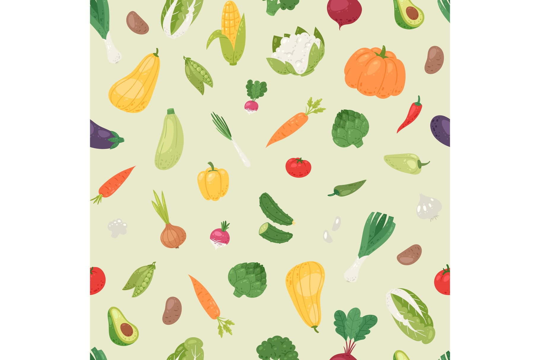 Organic Vegetables Vector Seamless Food Illustrations ~ Creative Market