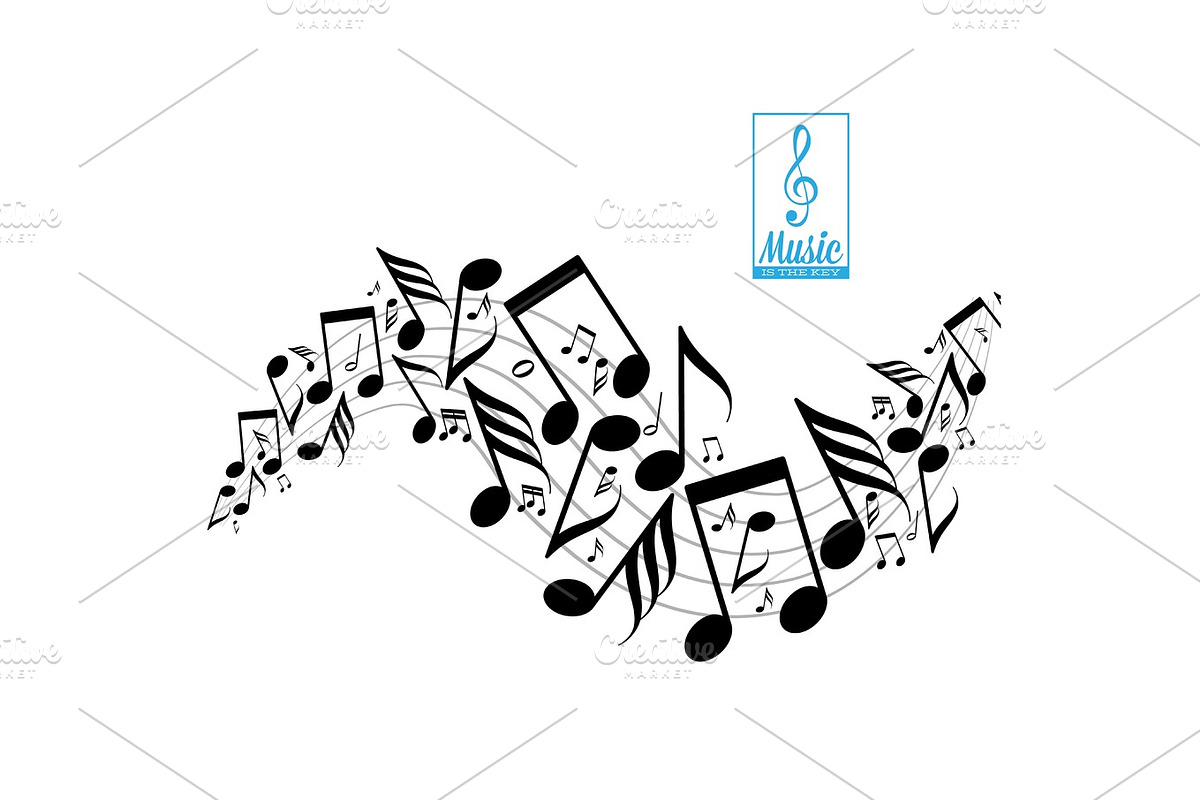 Messy scattered music notes on stave, a Decorative Illustration by ...