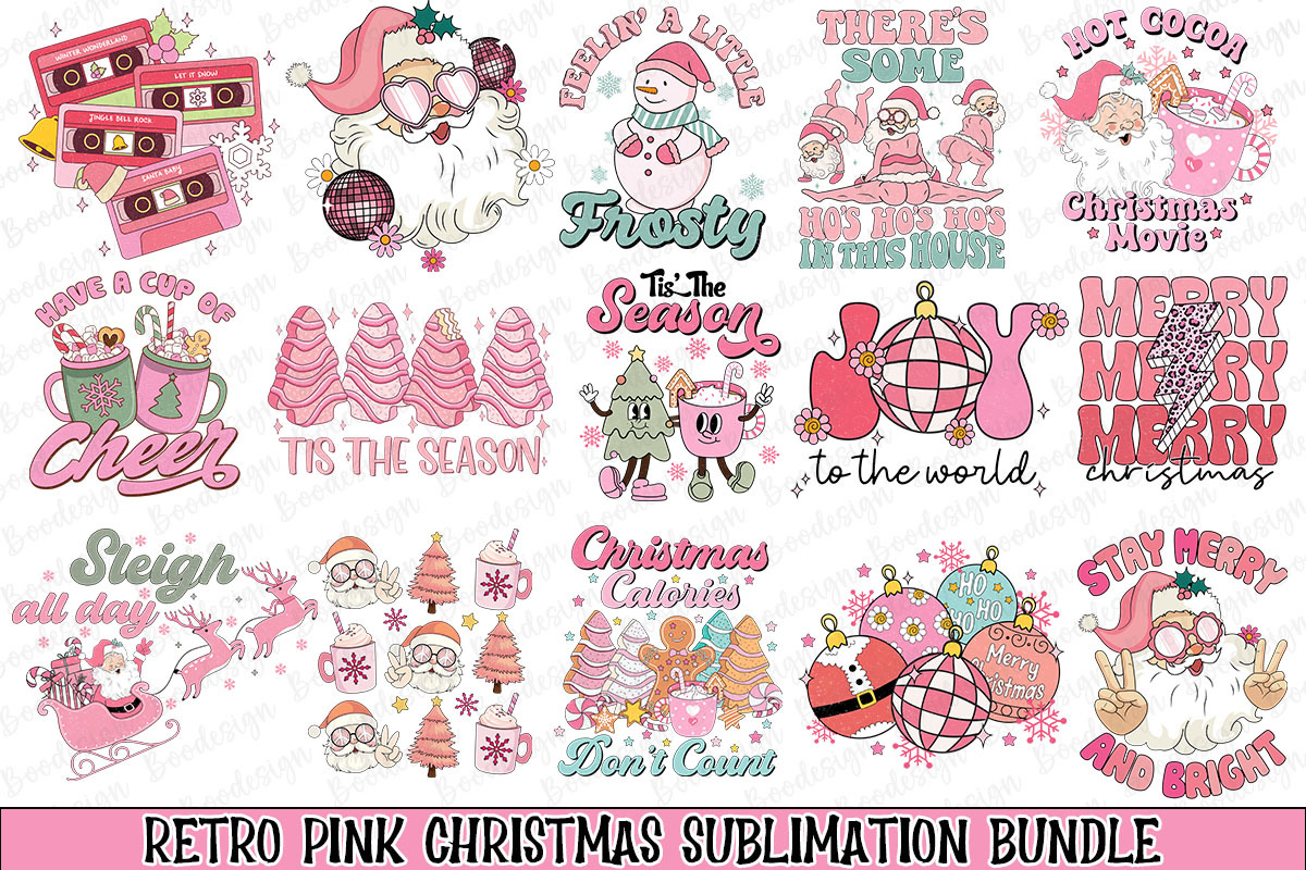 Pink Retro Christmas Design Bundle, an Object Graphic by Boodesign