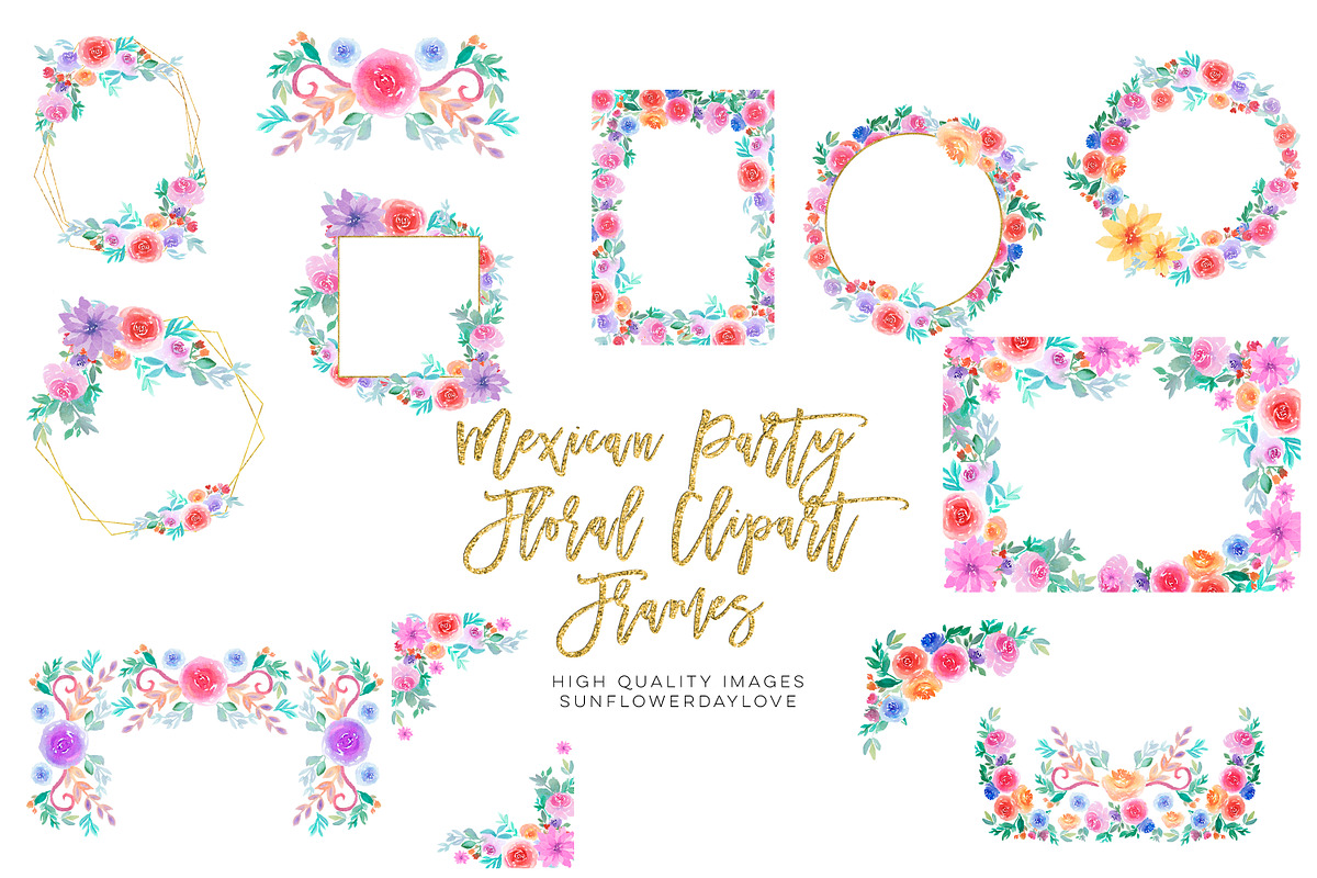 Mexican Fiesta Flowers Clipart, an Illustration by Sunflower Day Love