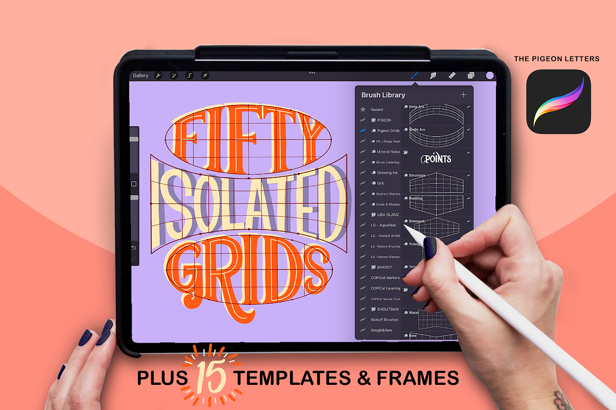 Procreate Lettering Template Grids, a Brush Add-On by The Pigeon Letters