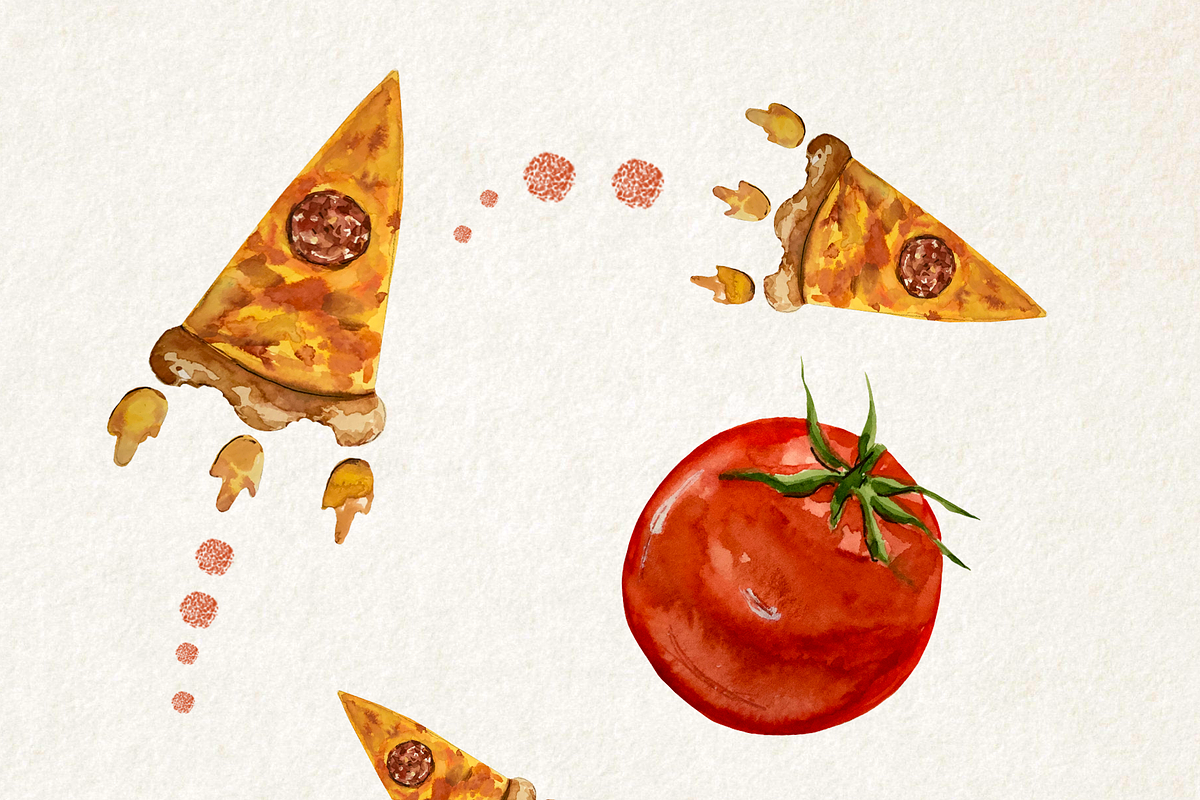 Watercolor Pizza Time Clip Art Set, a Food Illustration by Tati Bordiu ...