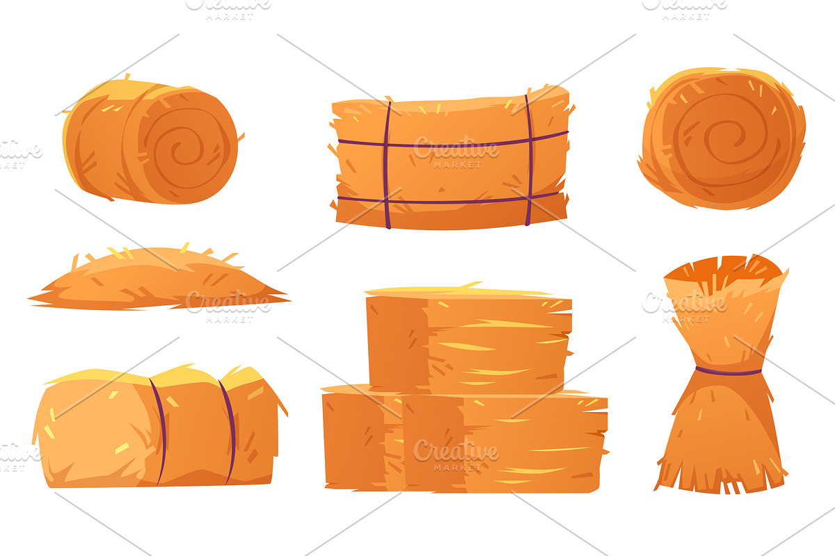 Hay bales, stacks, rolls and piles, an Illustration by art PVP - market