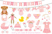 Pink Baby Clipart Set, an Object Graphic by Crafty with Calani