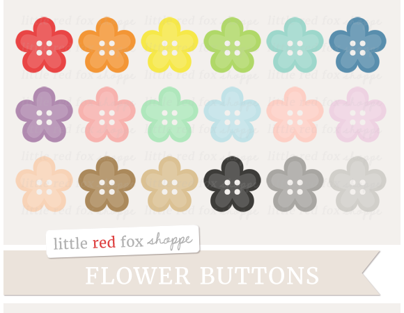 Flower Button Clipart, an Illustration by Little Red Fox Shoppe