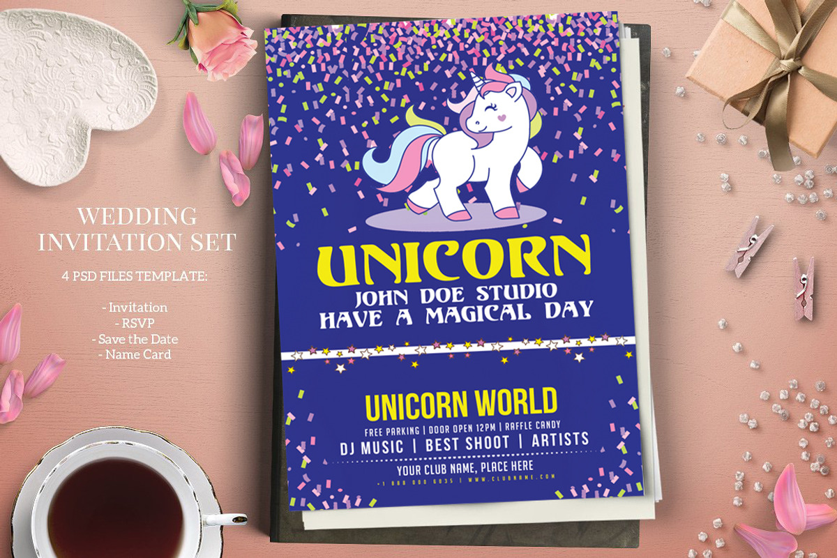 Unicorn Party Flyer, a Flyer Template by graphicforest