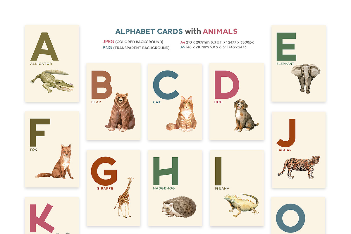 Kids Animal Alphabet and Letter Cards