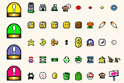 40+ game elements from Super Mario 1, an Illustration by MarkoBabii