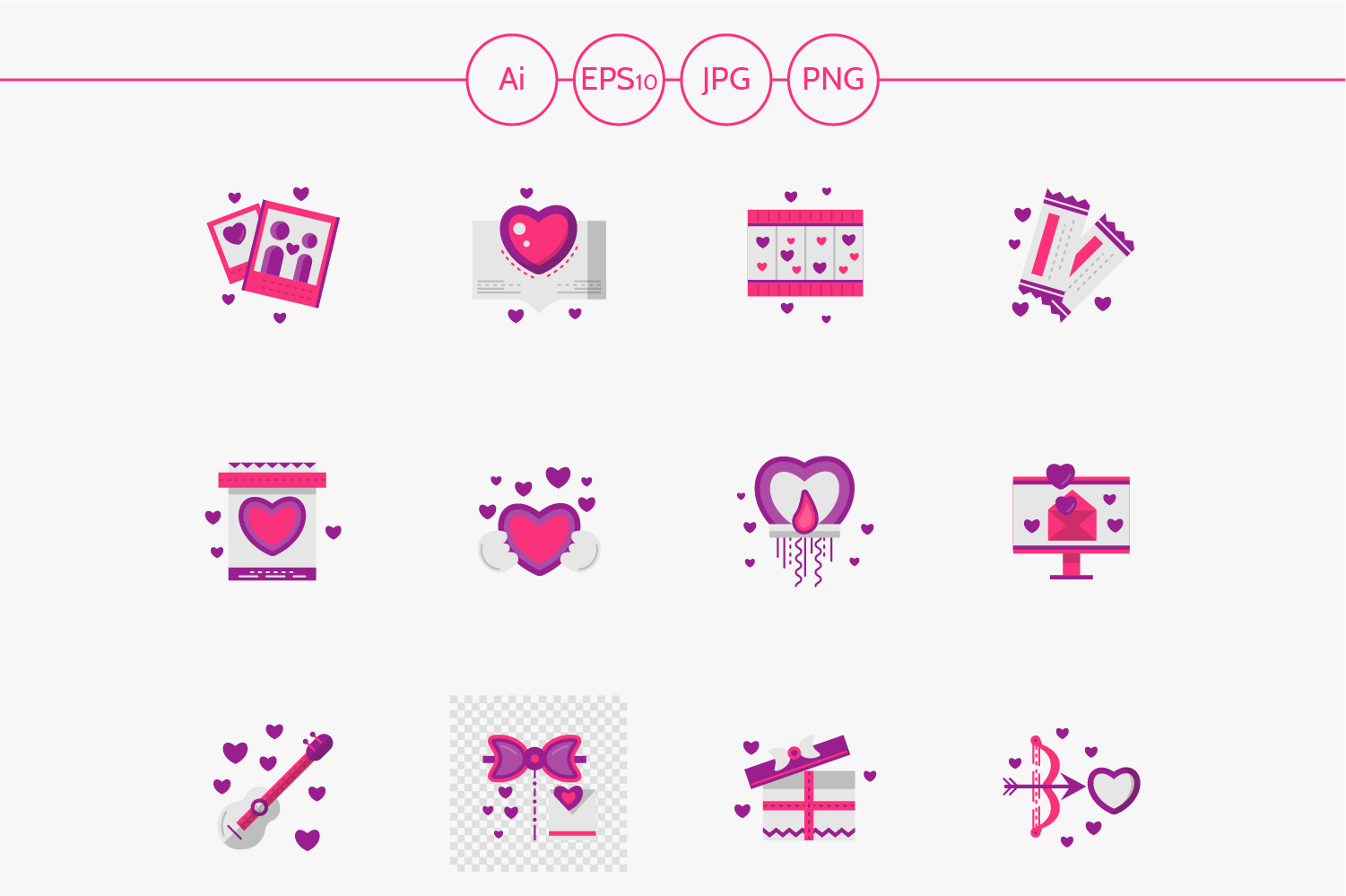 Bright pink love vector icons set, an Icon by YershovOleksandr