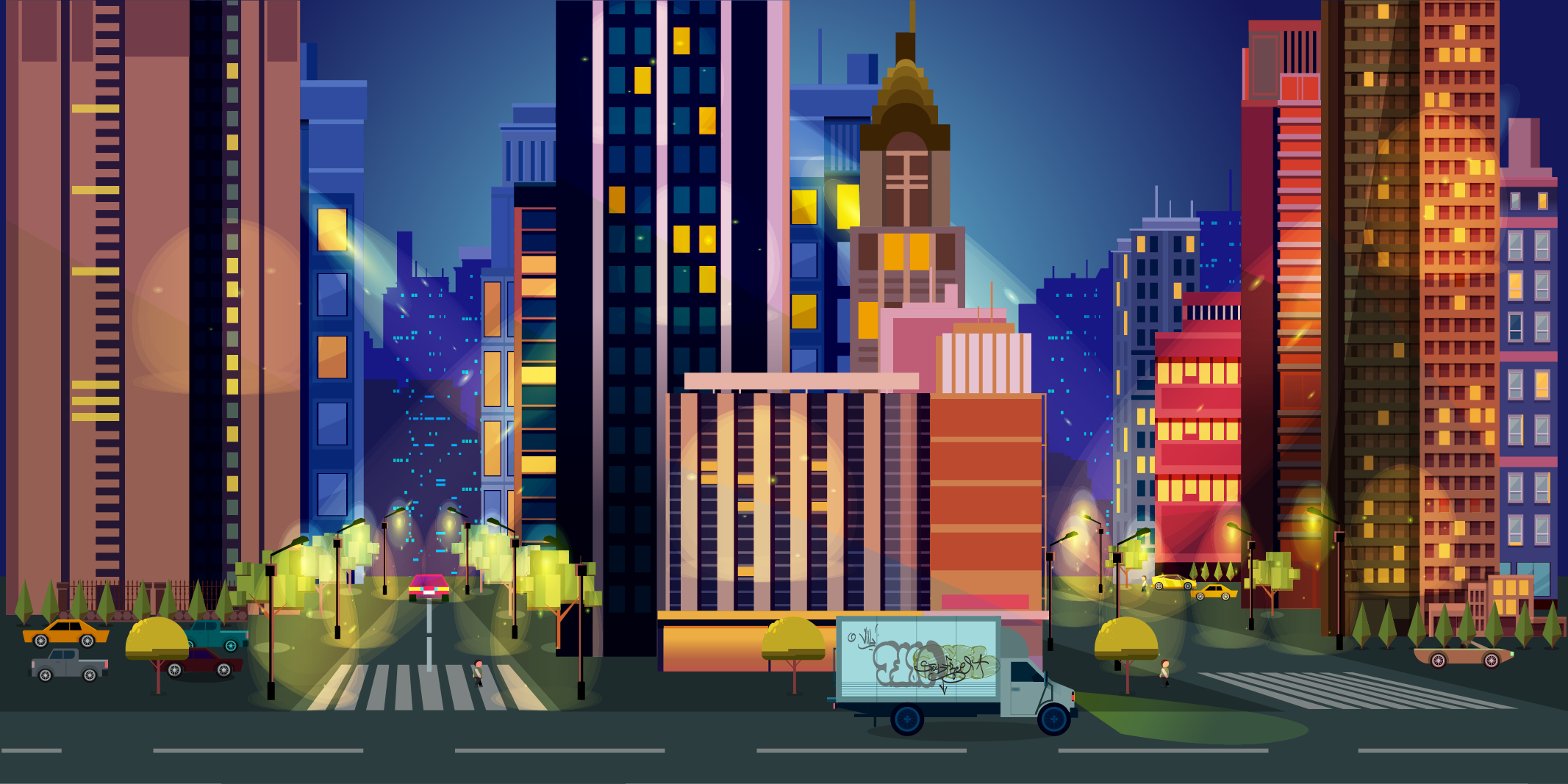 2d City Background, an Illustration by 2dvillShop