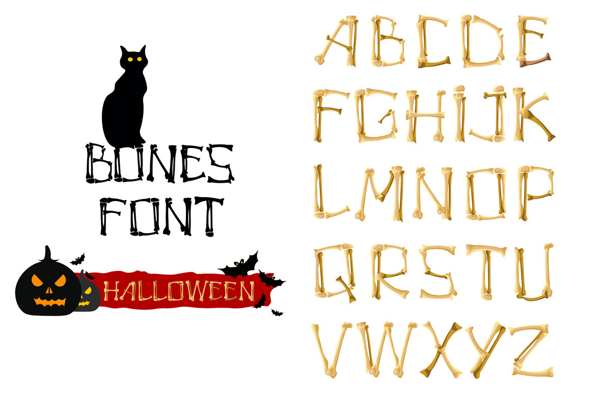 Bones Font.Vector Skeleton Letters., an Illustration by AntonyChernianu