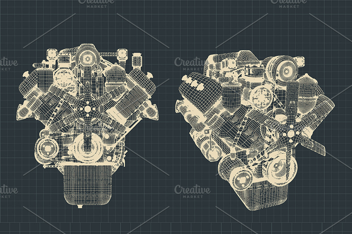 Engine Blueprints Set, a Technology Illustration by Blacklight