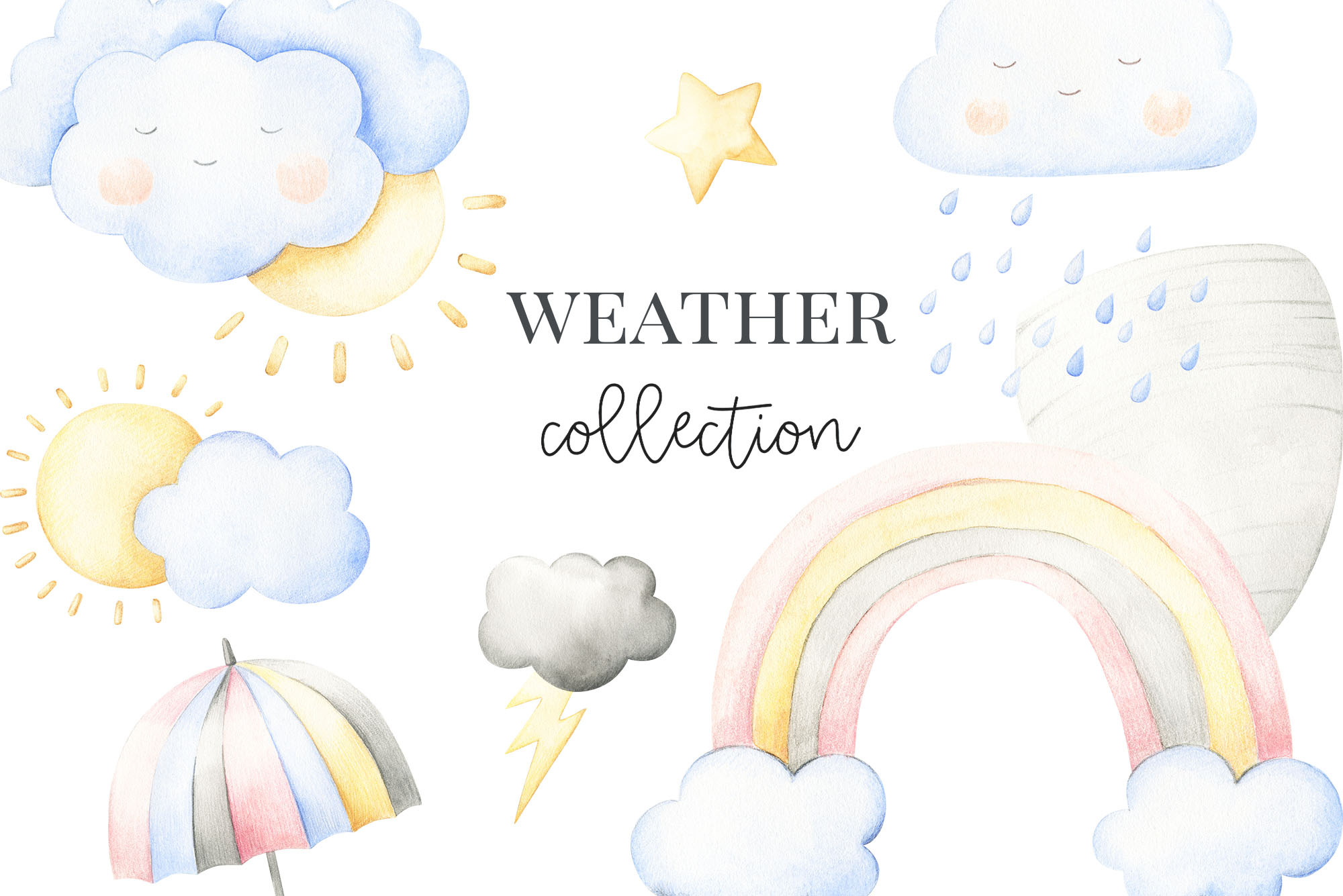 Weather watercolor collection, an Illustration by Alesya Pytskaya