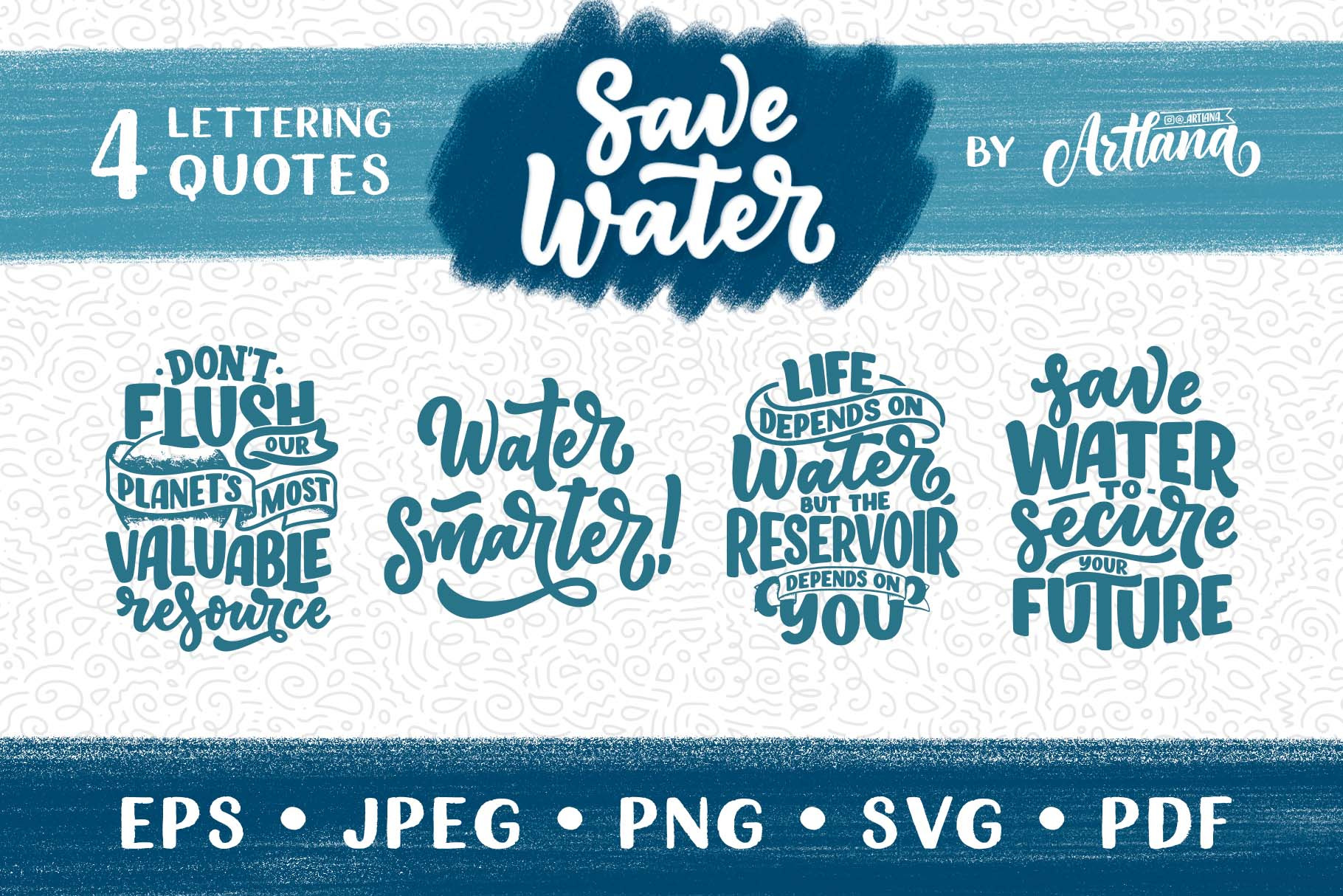 Save Water Lettering Quotes | Decorative Illustrations ~ Creative Market