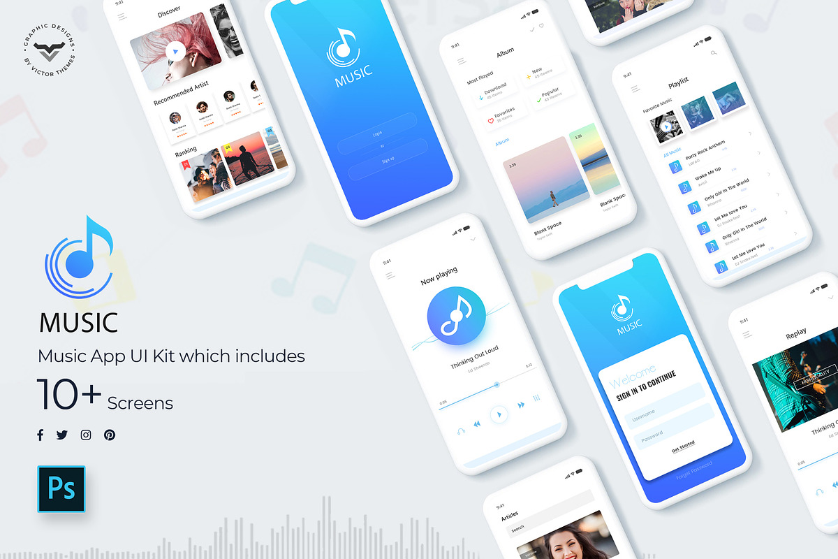 Music Mobile App UI Kit, an UI Kit Template by VictorThemes