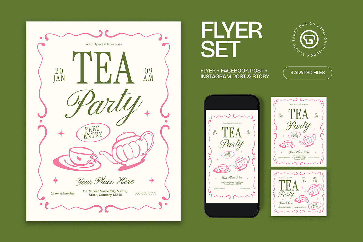 Tea Garden Party Flyer, a Flyer Template by graphicook