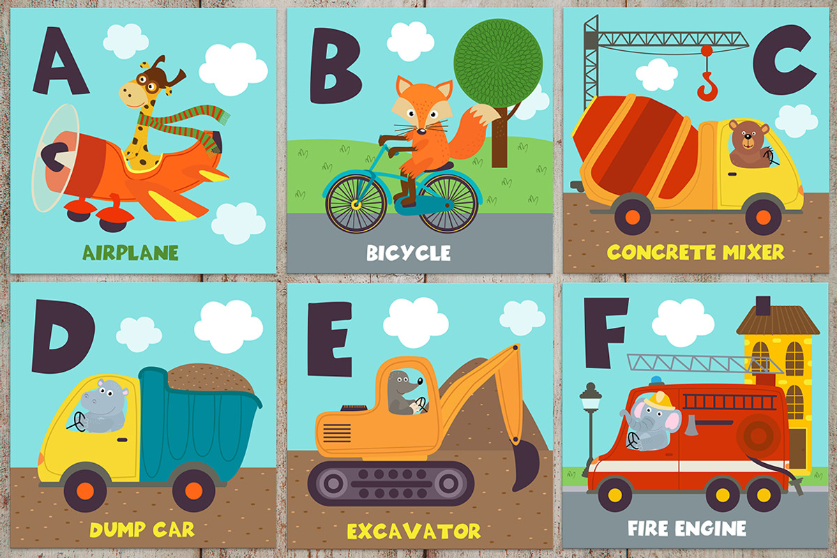 alphabet with transport and animals, an Animal Illustration by NataKa
