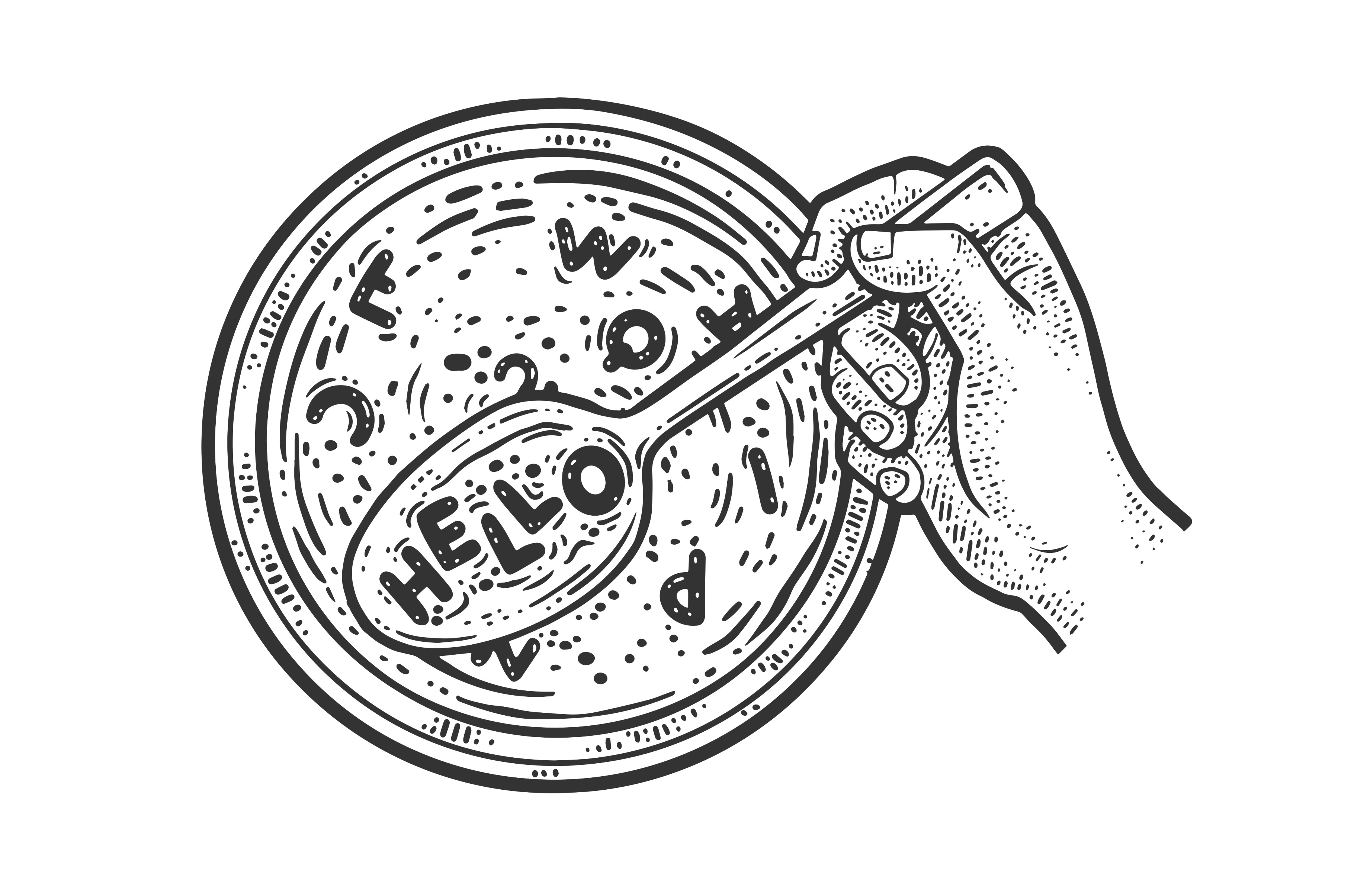 Alphabet pasta line art sketch, a Food Illustration by AlexArt