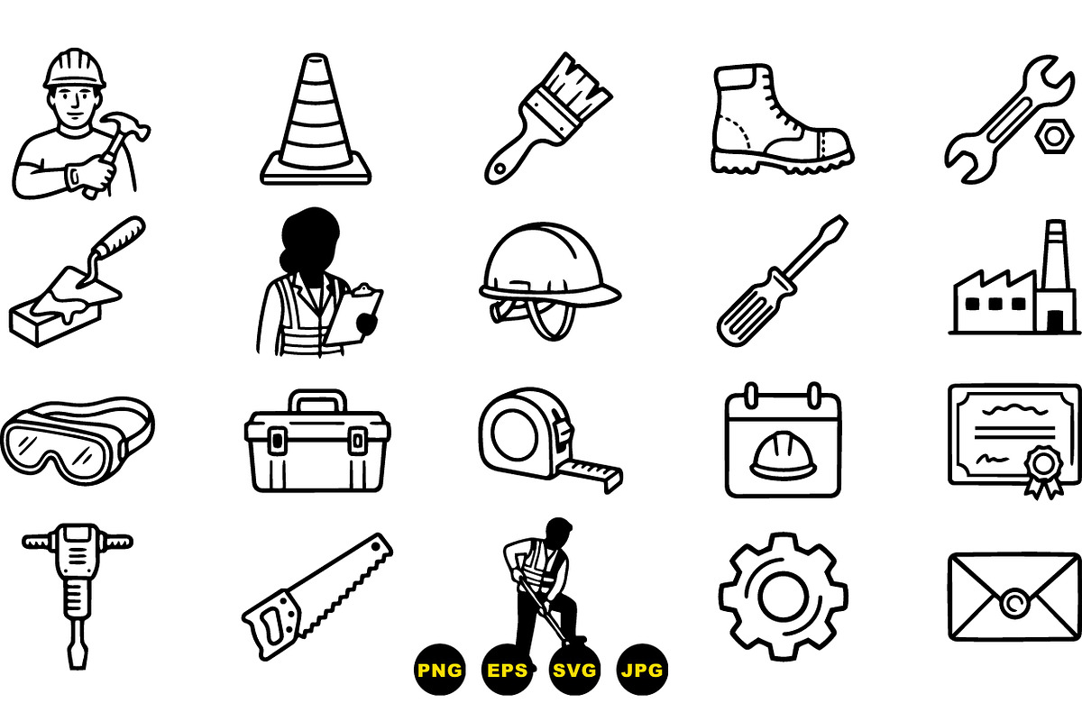Construction Work Tools Icon Set for, an Illustration by designvectx